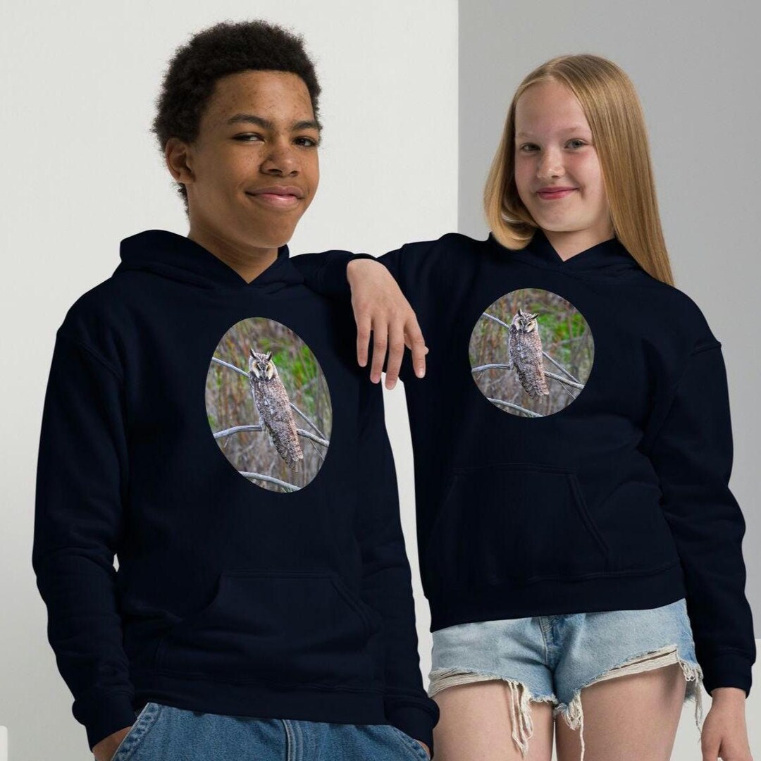 Kids Great Horned Owl Hoodie Eco-friendly Organic Cotton & Fleece ...