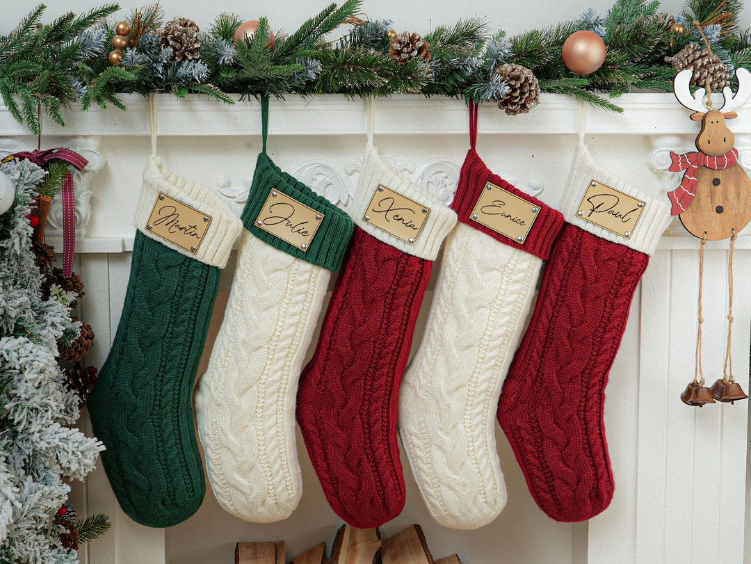 Christmas Stockings With Name,holiday Stockings,2024 Engraved Leather ...