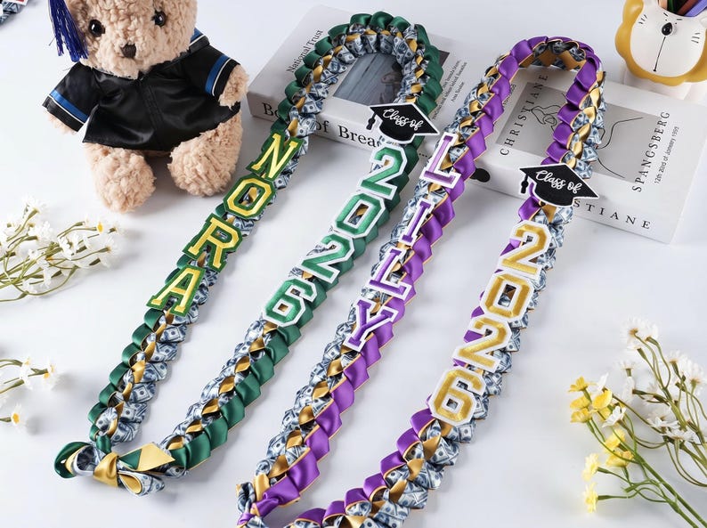 Personalized Graduation Lei 2026 - Custom Name & Year Satin Ribbon ...