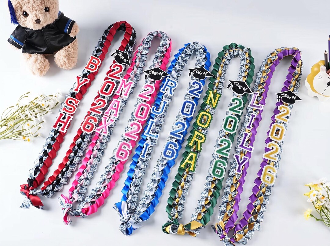 Personalized Graduation Lei 2026 - Custom Name & Year Satin Ribbon ...
