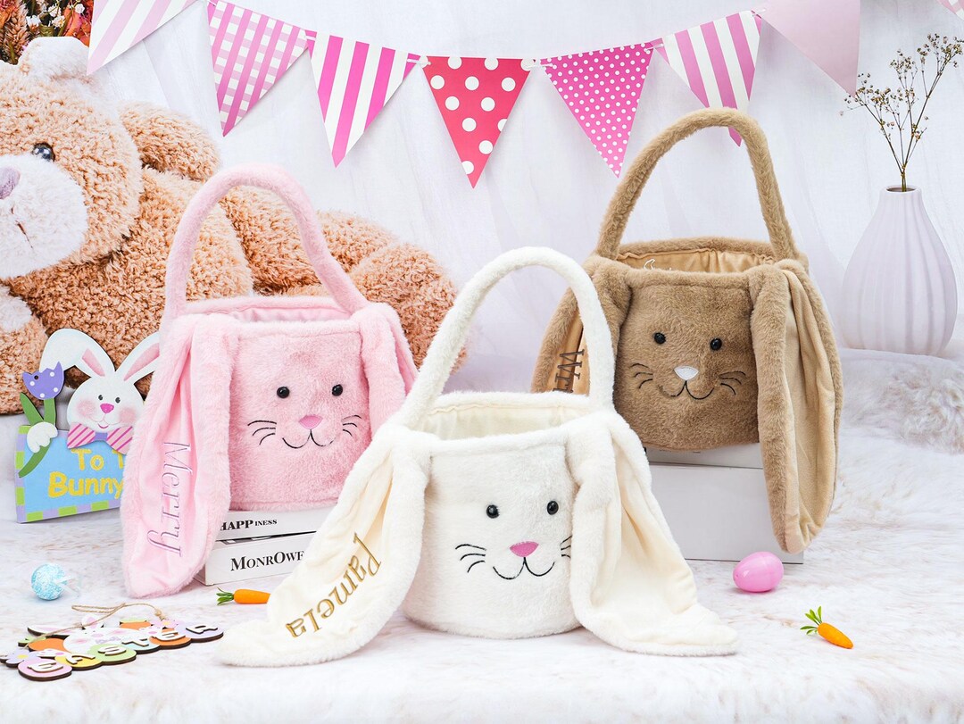 Personalized Plush Bunny Easter Basket: Embroidered Kids Gift - Etsy