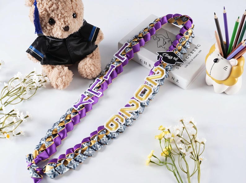 Personalized Graduation Lei 2026 - Custom Name & Year Satin Ribbon ...