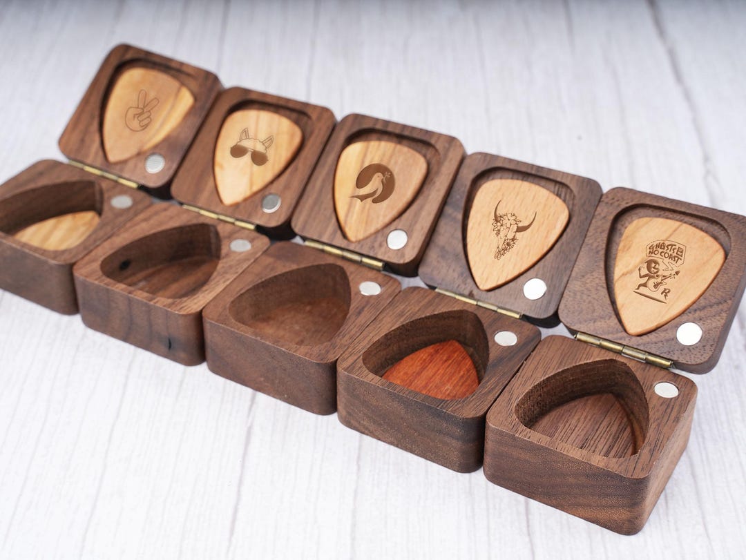 Custom Wooden Guitar Pick Case Box With Engraving,personalized Guitar ...