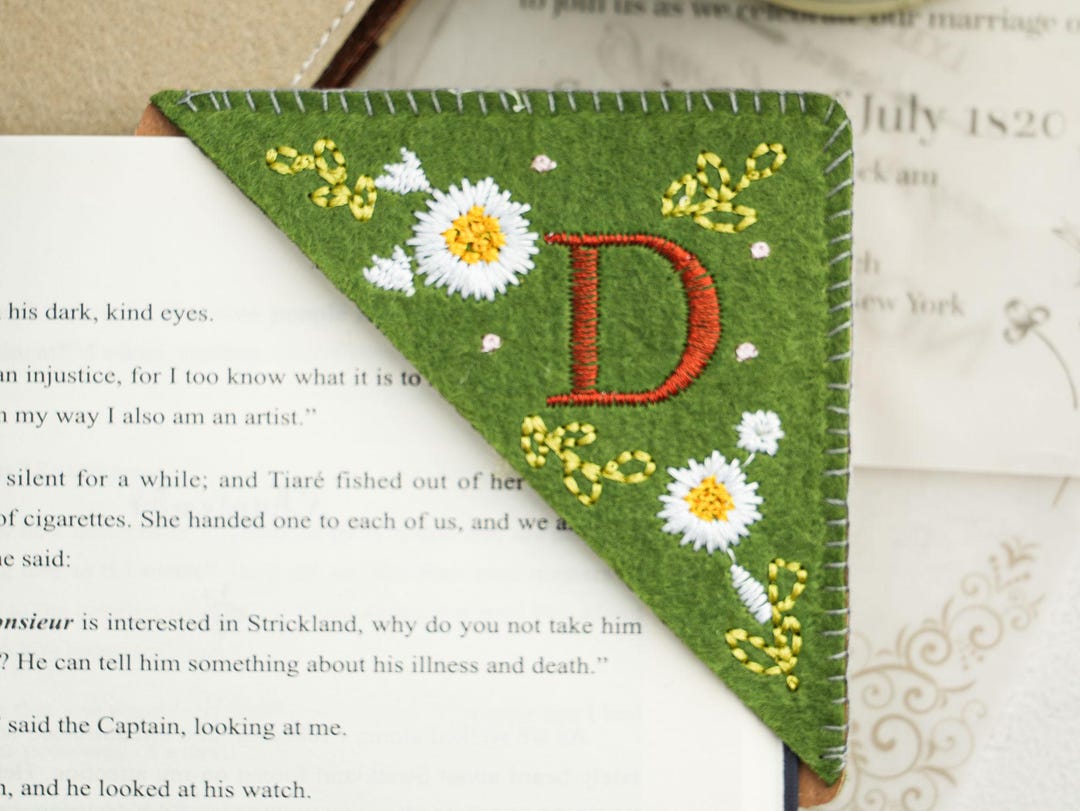 Personalized Hand Embroidered Corner Bookmark, Felt Triangle Page ...