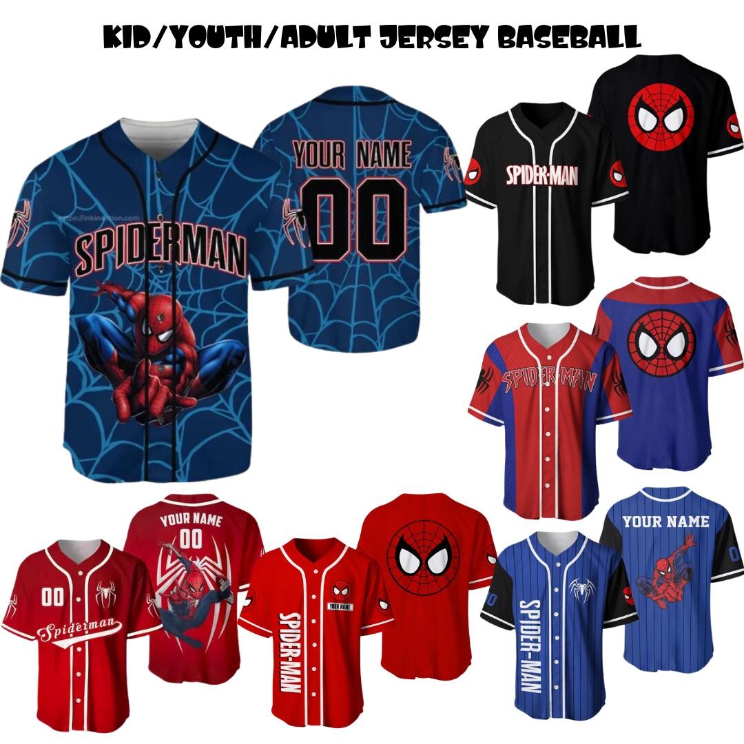 Personalized Spiderman Baseball Jersey, Custom Spidey Baseball Jersey ...