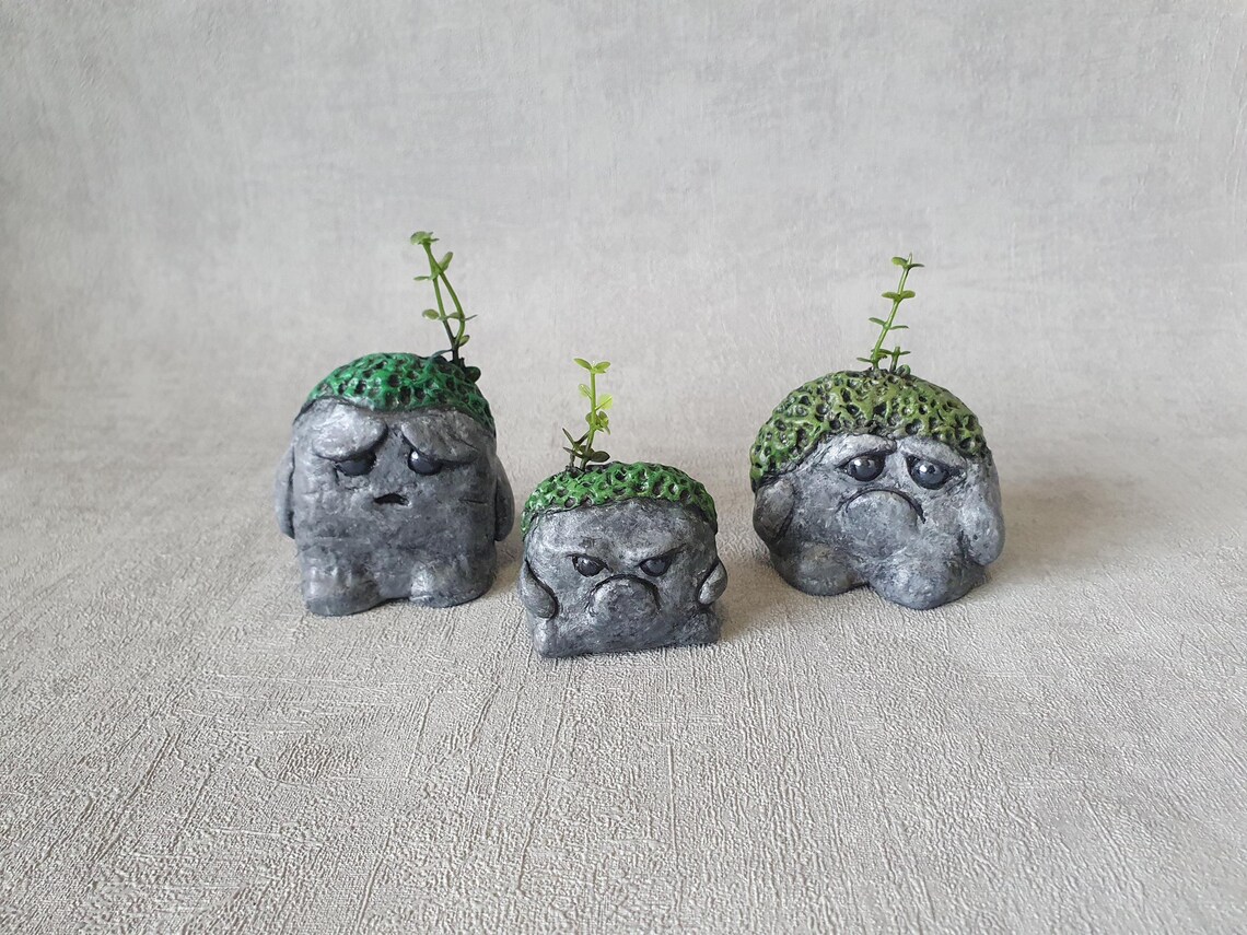Set of 3 Fun Mossy Rock Trolls Forest Creatures Figurines Desk Buddies ...