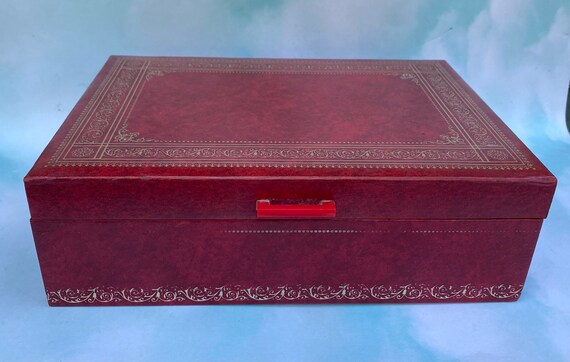 Vintage 1950s 60s Jewelry Box Red Leatherette with Go… - Gem