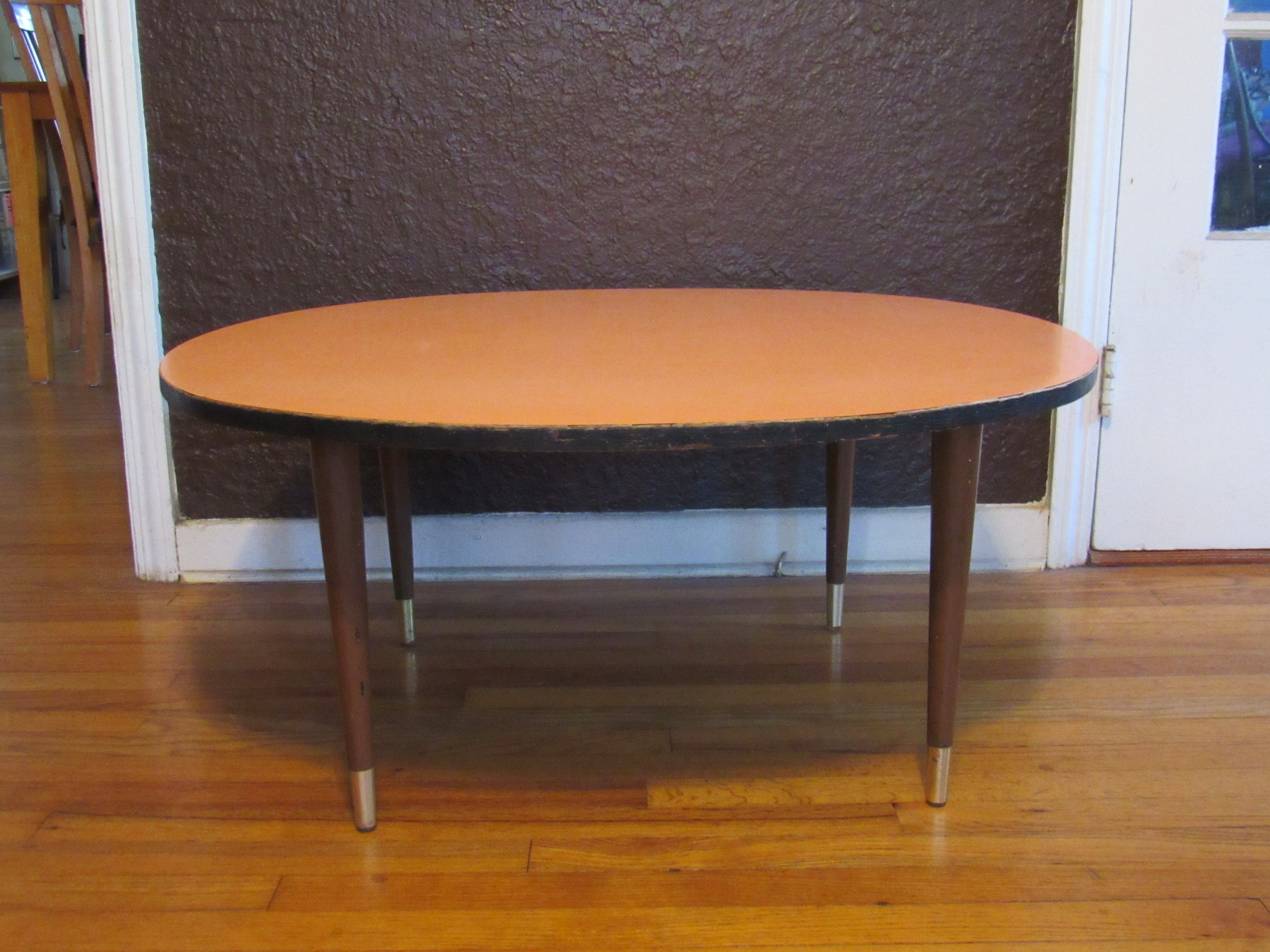 Vintage Mid-century Modern Cocktail Table Orange Laminate With Wood and ...