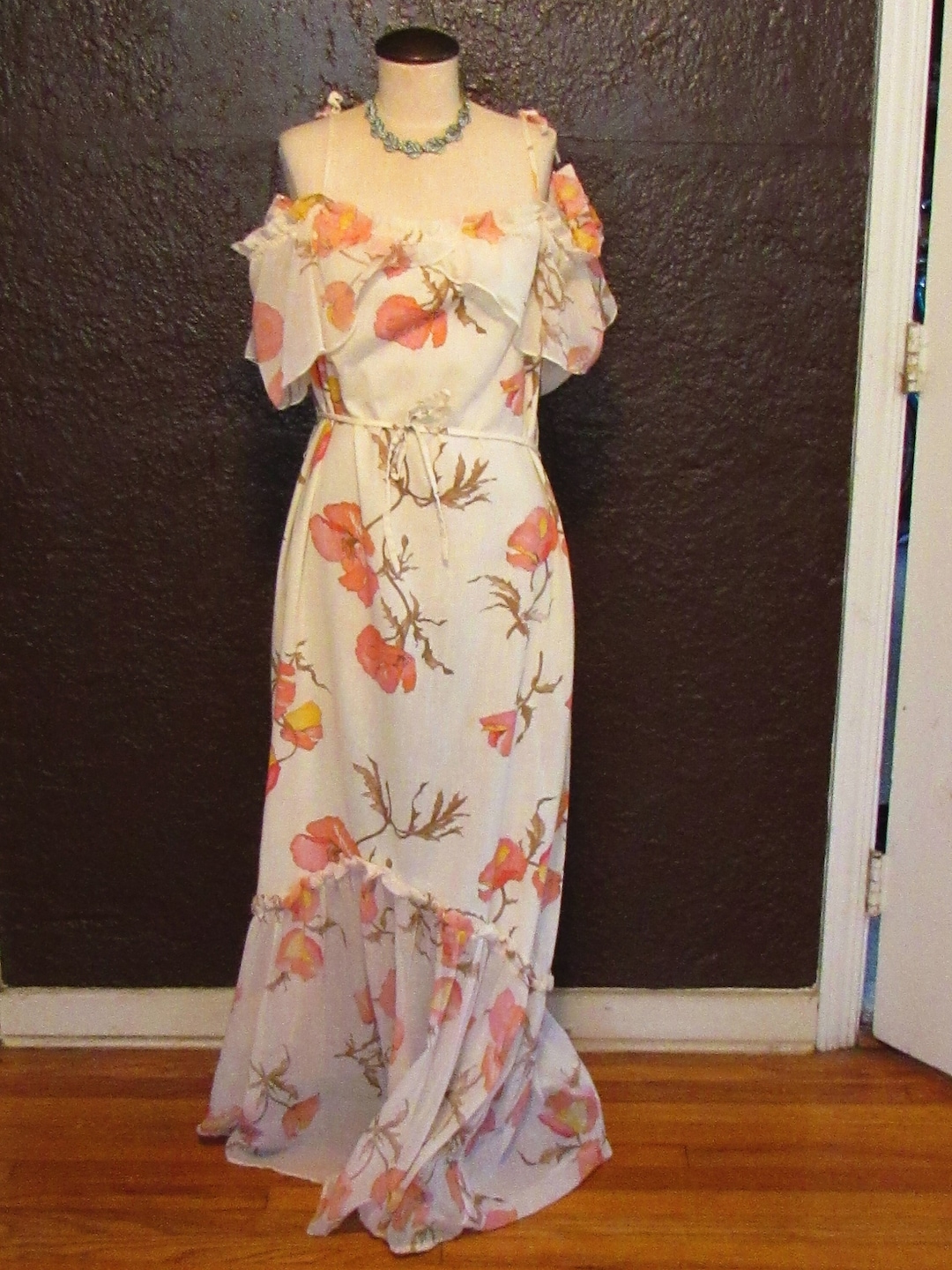 Romantic Vintage 1970s Prom Prairie Maxi Floral Dress - off the ...