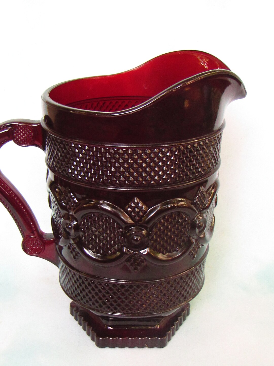 Vintage Ruby Red Glass Pitcher Avon Cape Cod Pitcher - Super Gorgeous ...