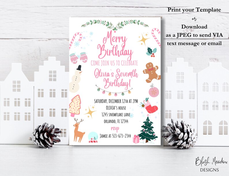 Editable Merry Birthday Invitation, Christmas Child Birthday Invitation ...