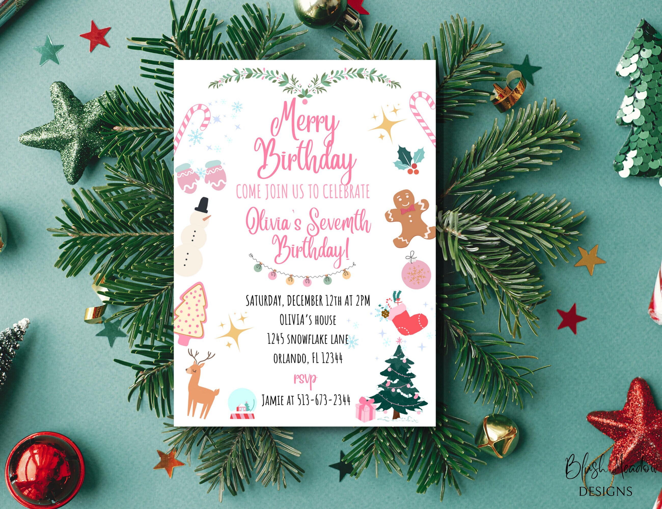 Editable Merry Birthday Invitation, Christmas Child Birthday Invitation ...