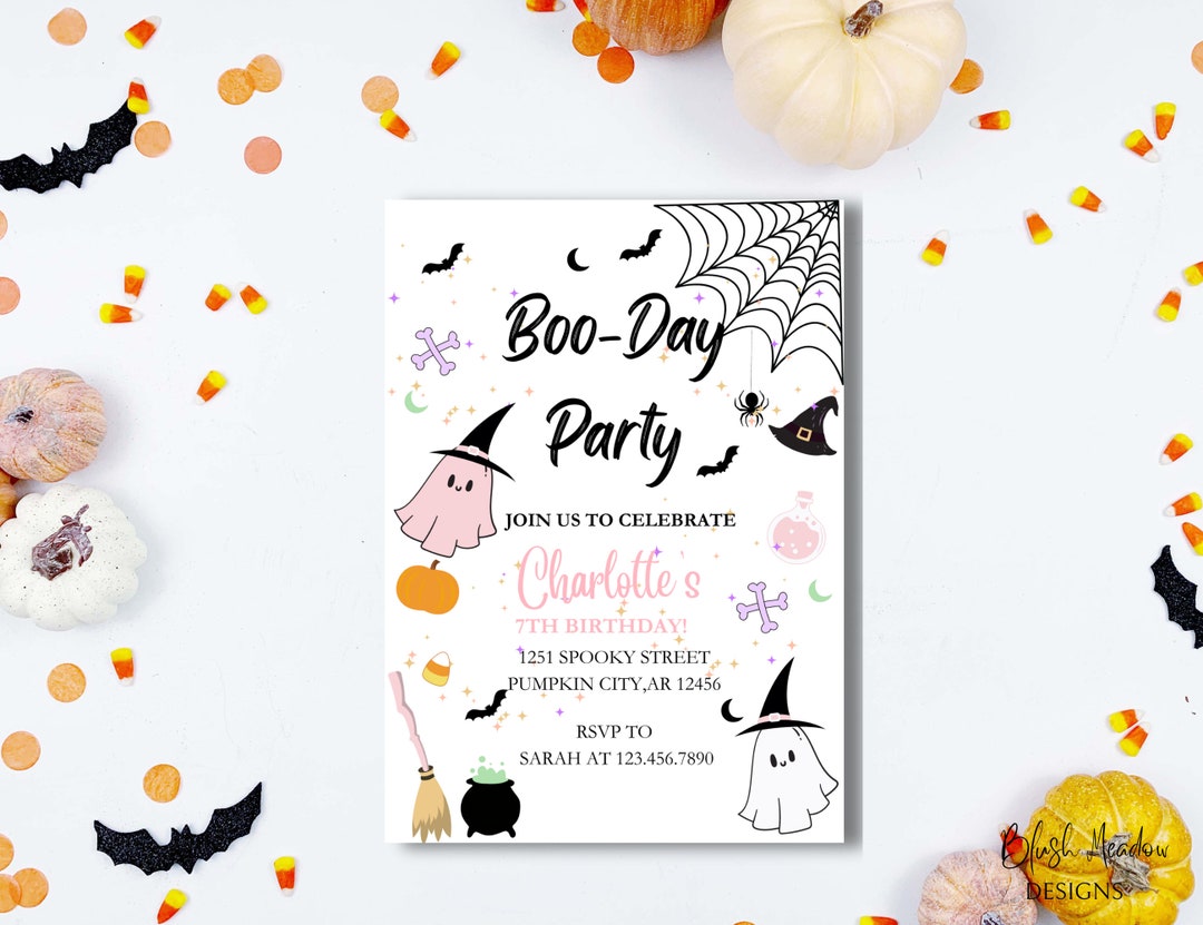 Boo-day Editable Birthday Invitation, Spooky Invitation, Cute Ghost ...