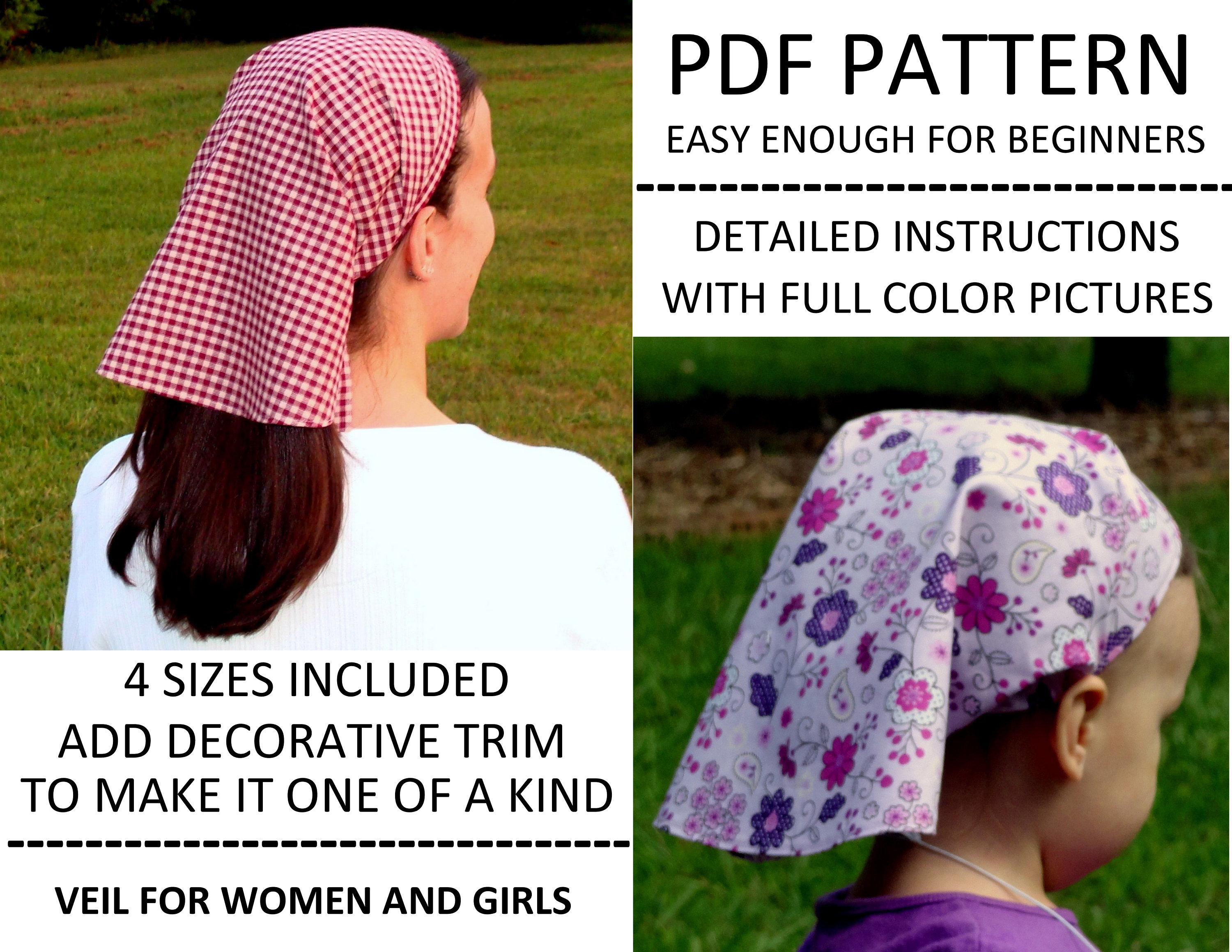 ADULT + CHILDRENS Women Headcovering Tutorial Sewing Pattern ...