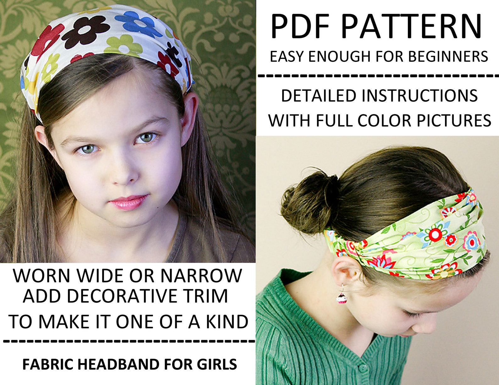CHILDRENS Easy Fabric Headband Pattern Girls - Head Scarf Pattern ...
