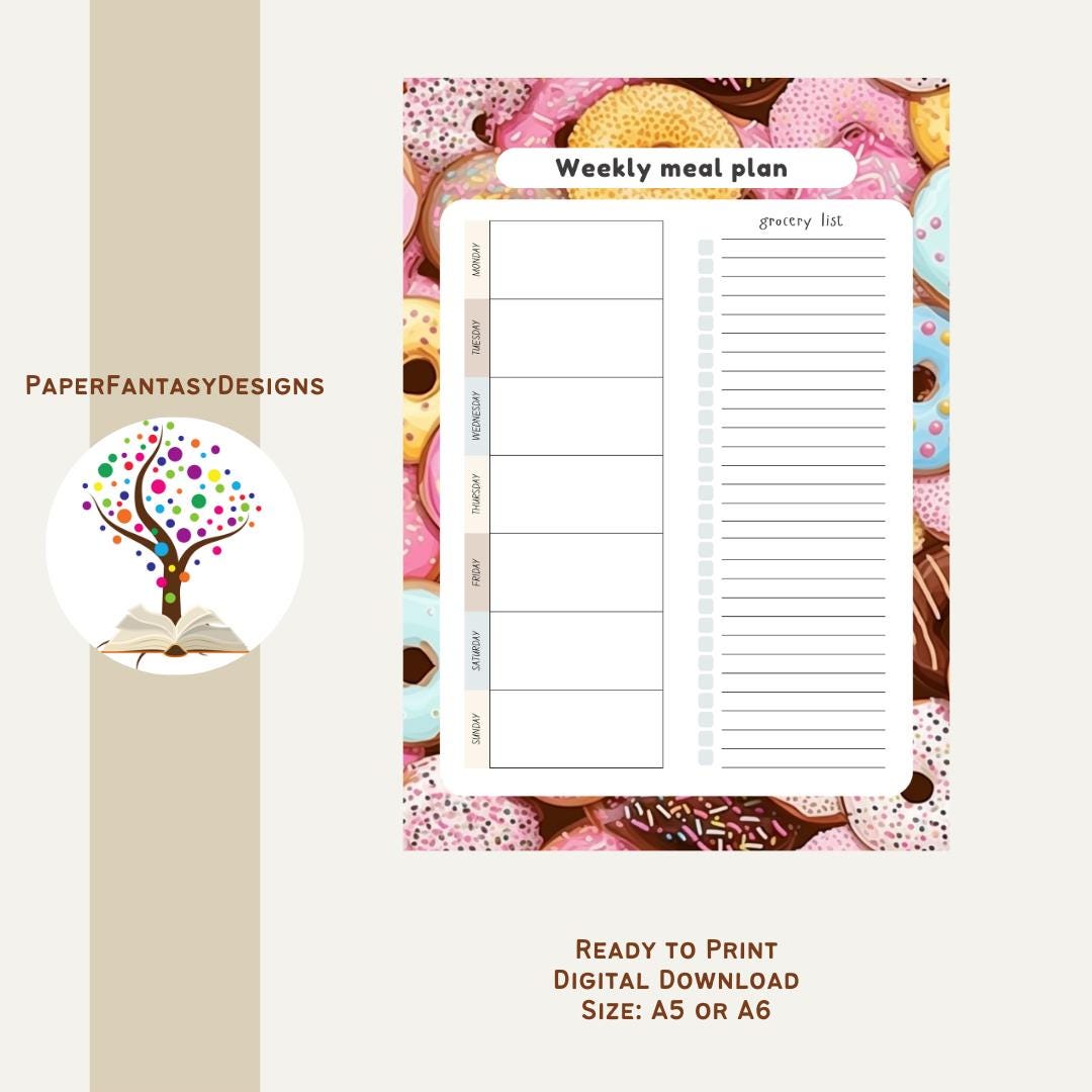 Cute Weekly Meal Planner, Printable Meal Planner, Cute Planner, Donut ...