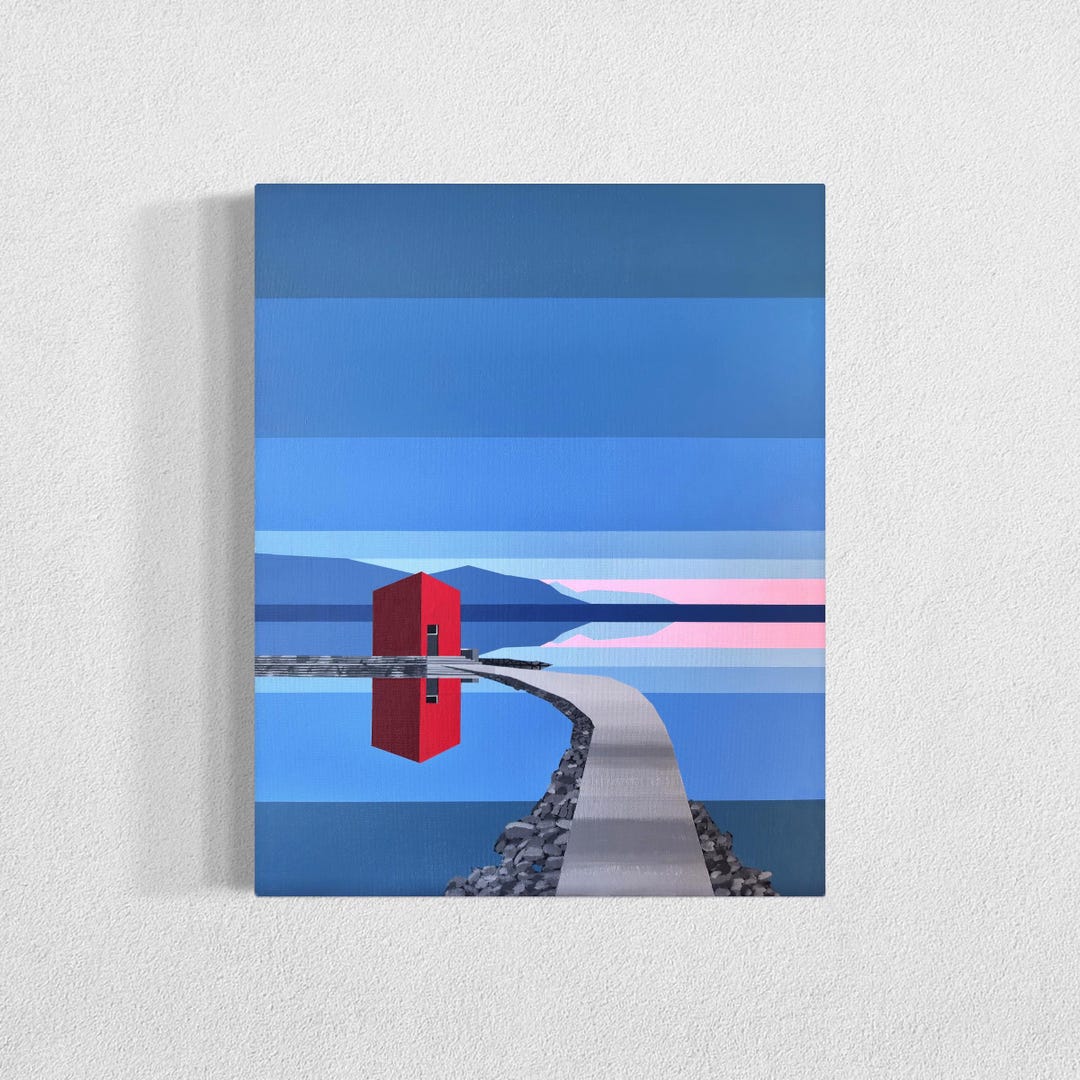 Minimalist Red House Landscape – Modern Acrylic Painting on Canvas ...