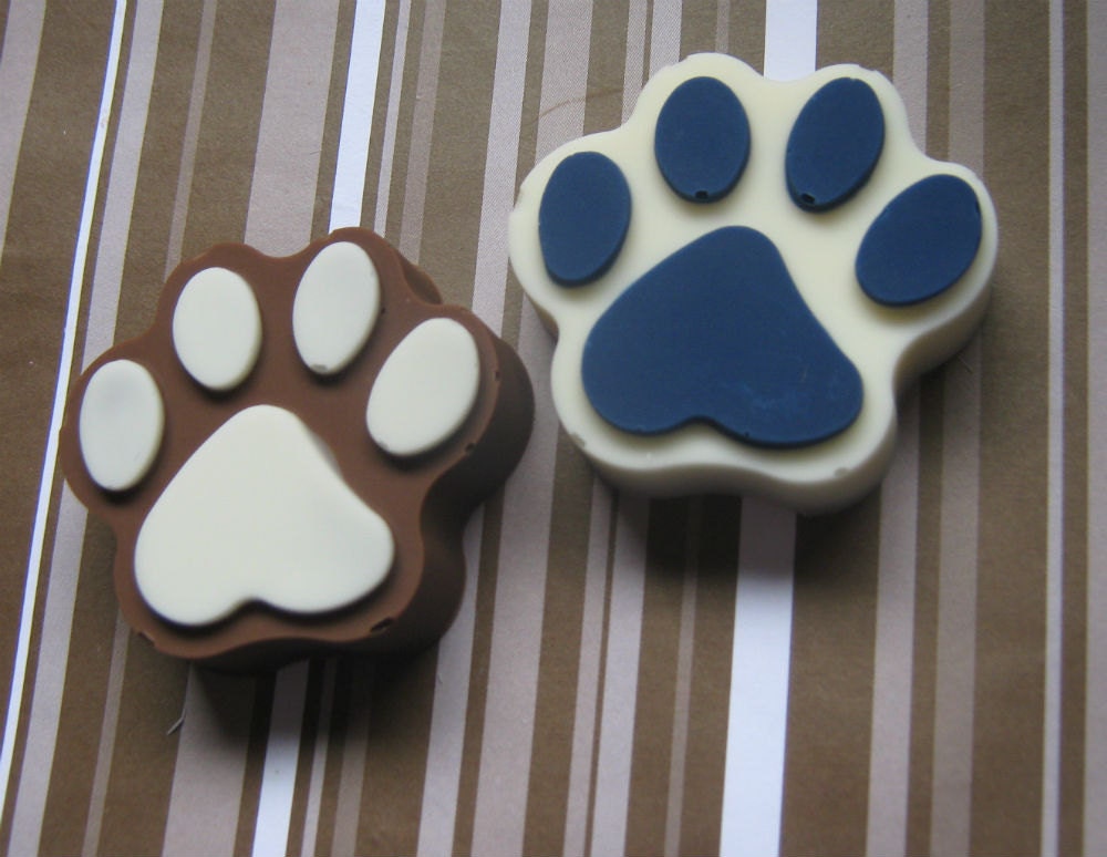 One dozen solid chocolate paw print candy pieces party favors | Etsy