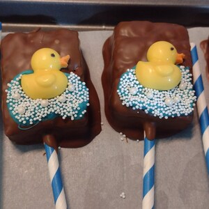 6 Chocolate Covered Rubber Duck Themed Rice Krispie Treat Party Favors ...