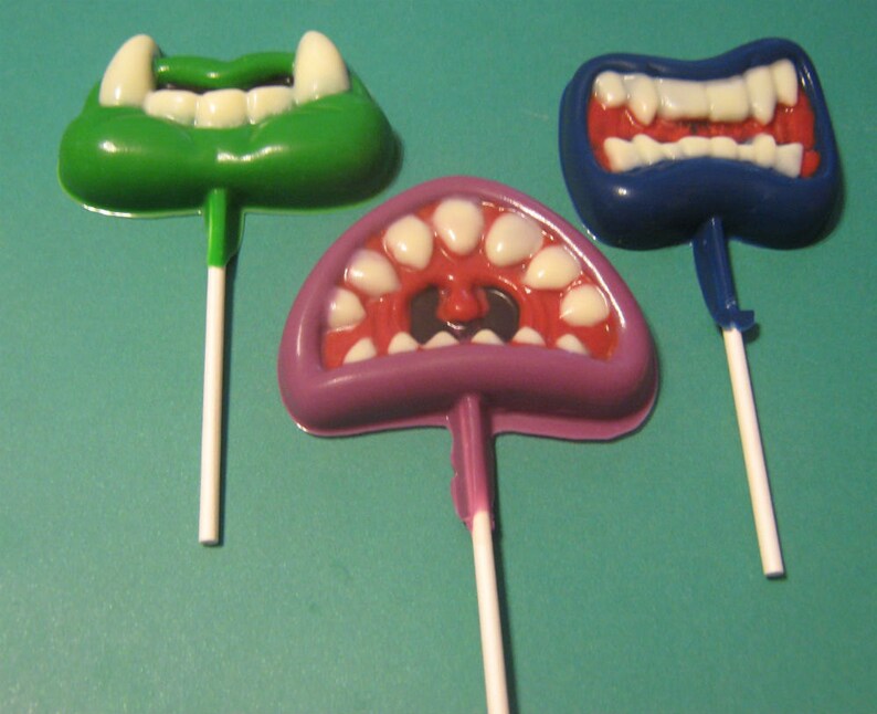 3 piece large monster mouth lollipop sucker party favors | Etsy