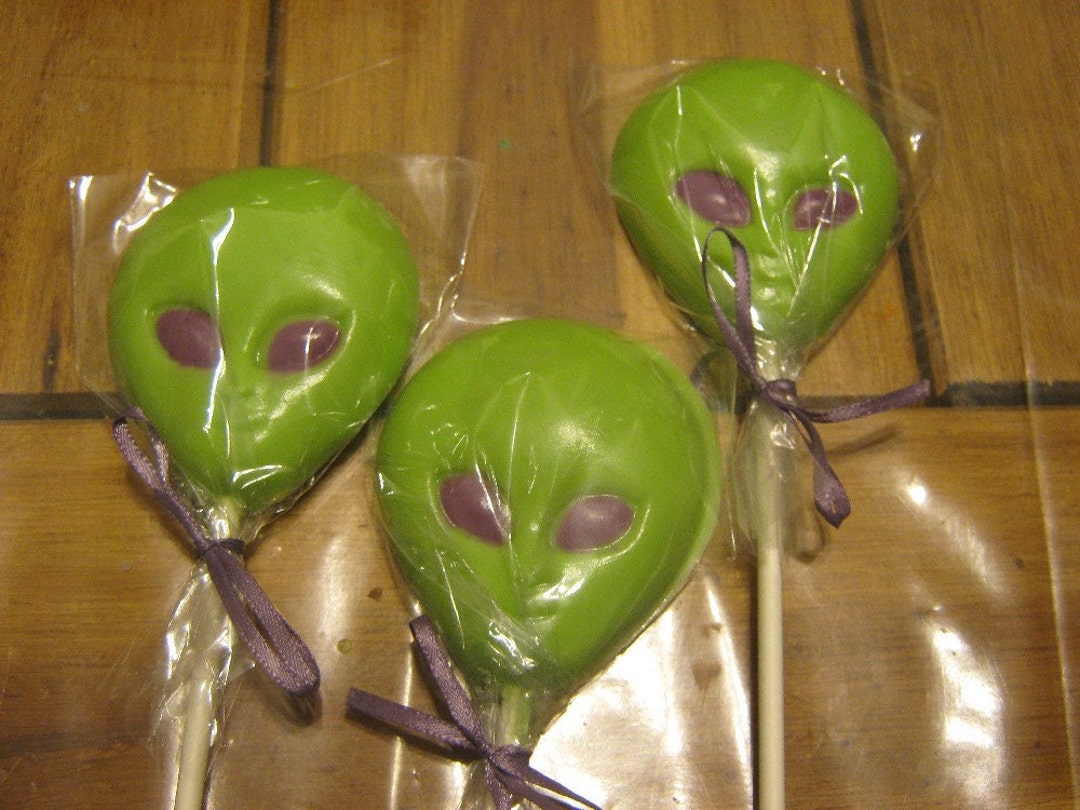 One Dozen Alien Head Chocolate Lollipops Suckers Party Favors - Etsy