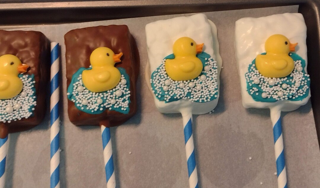6 Chocolate Covered Rubber Duck Themed Rice Krispie Treat Party Favors ...