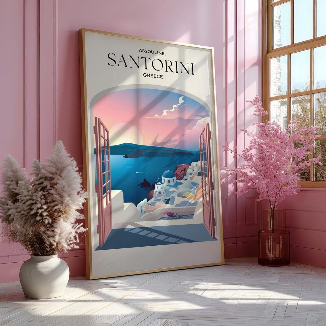 Santorini Greece Poster – Digital Download | Retro Wall Art, Santorini ...