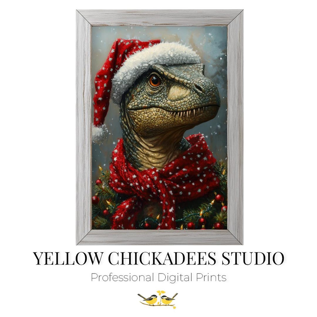 Printable Christmas Wall Art Festive Dinosaur Home Decor Digital Dino ...