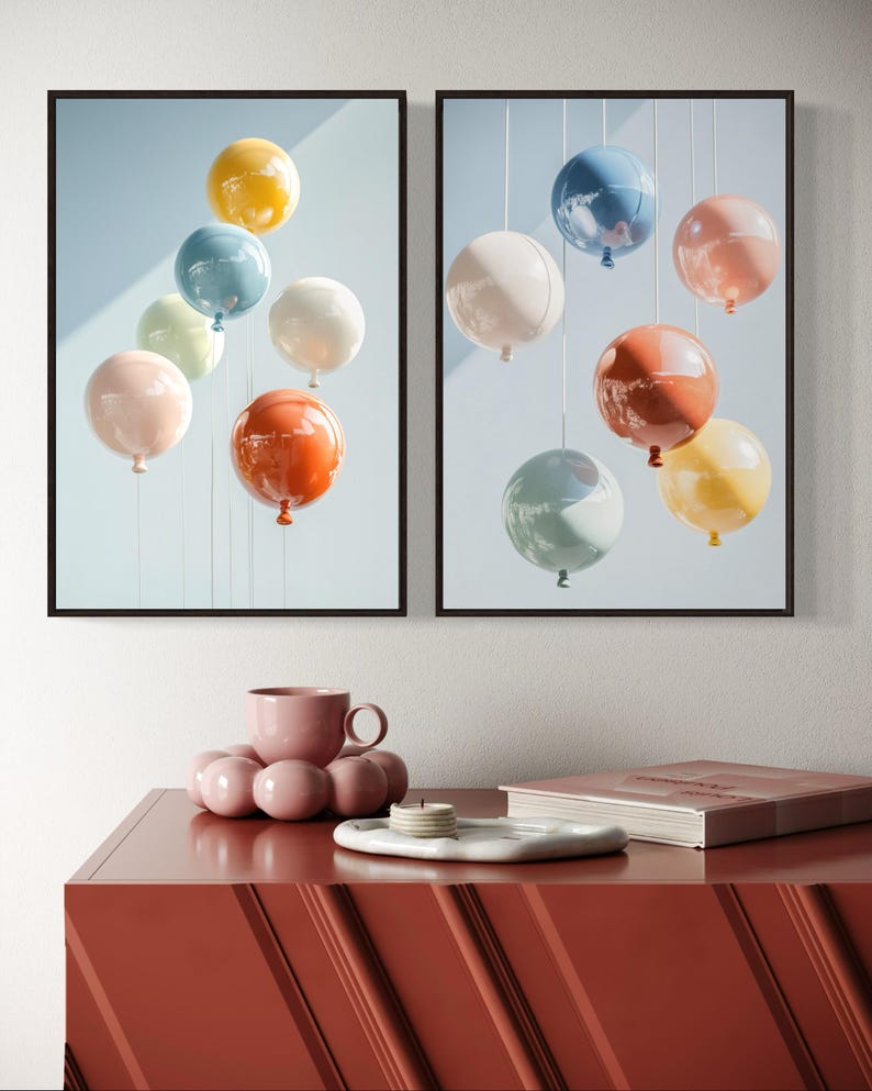 Ceramic Balloons Wall Art, Digital Download, Colorful Balloon Art Set ...