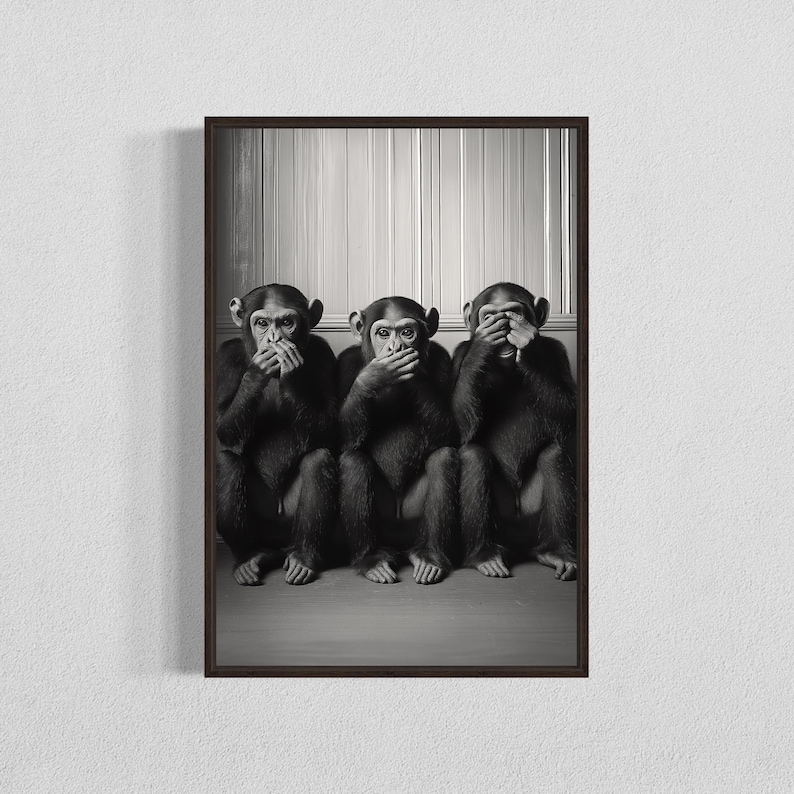 Three Monkeys Wall Art Digital Download Fun Animal Print Jungle Decor ...
