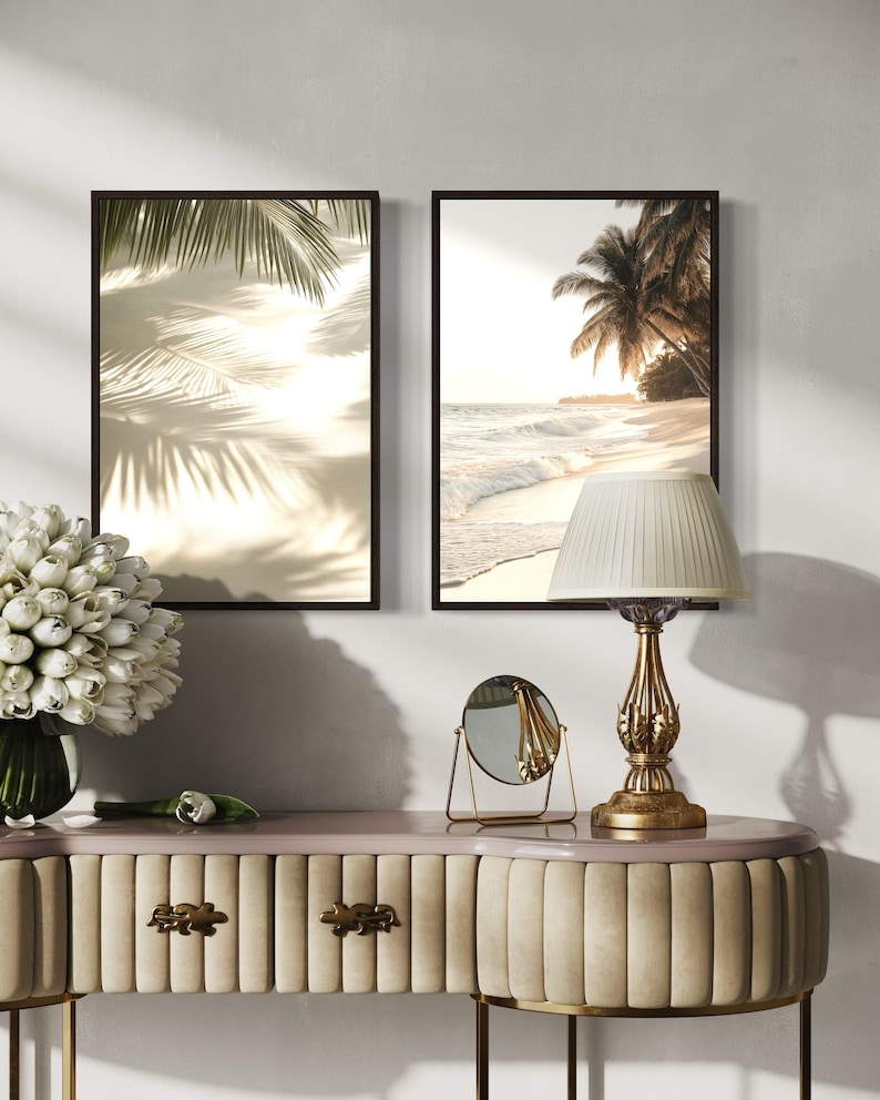 Palm Tree Beach Photography Print Set: Tropical Coastal Art (digital ...