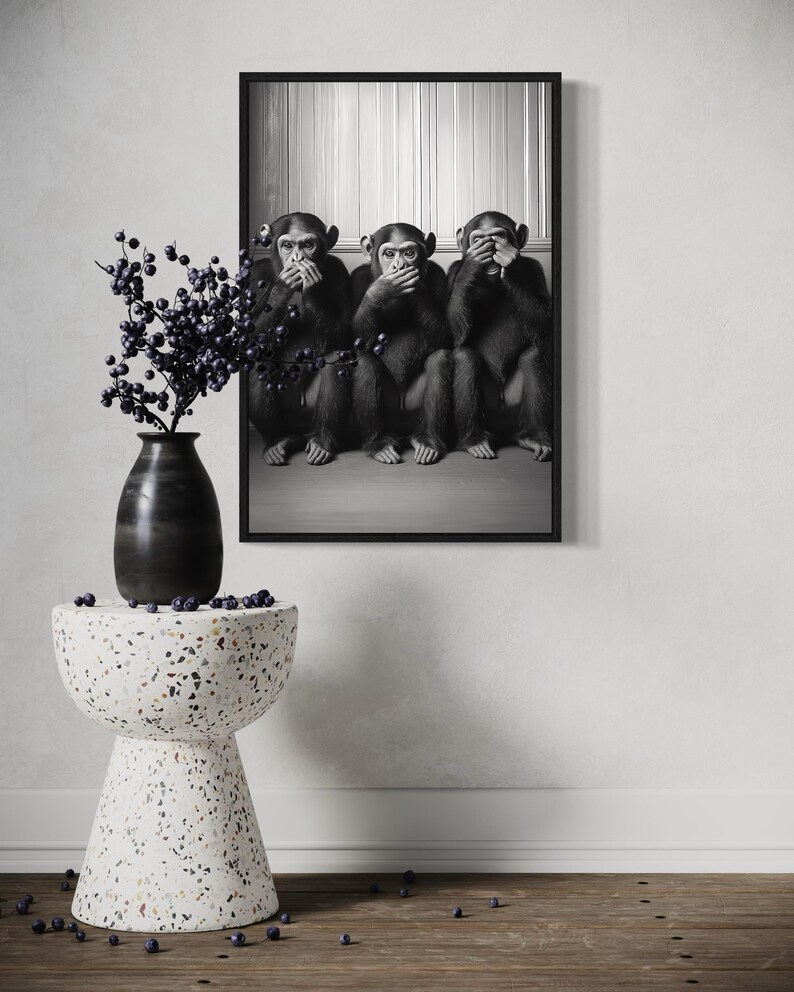 Three Monkeys Wall Art Digital Download Fun Animal Print Jungle Decor ...