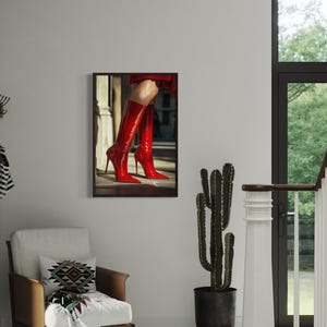Chic Red Boots Wall Art Fashion Print Stylish Footwear Decor Digital ...
