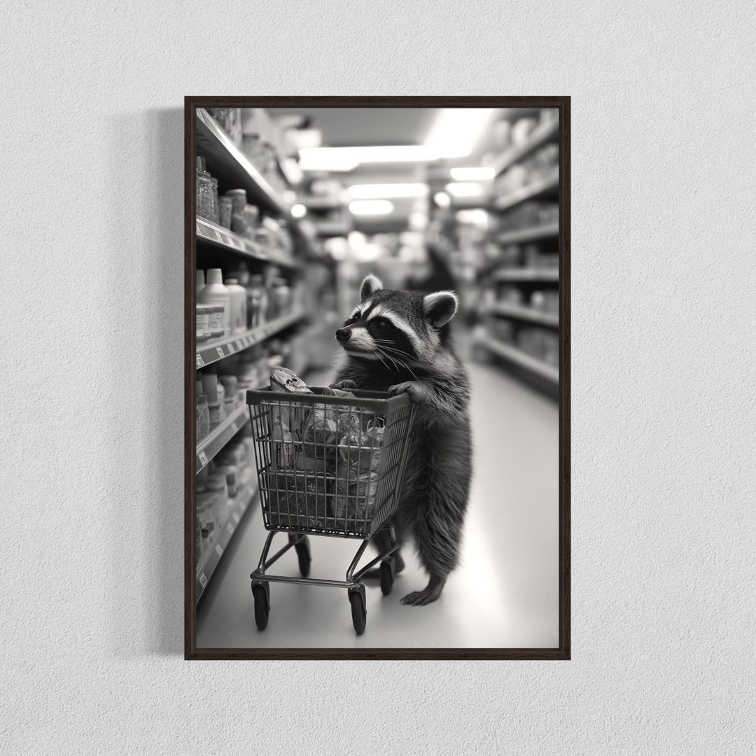 Raccoon Shopping Wall Art Digital Print, Whimsical Raccoon Illustration ...