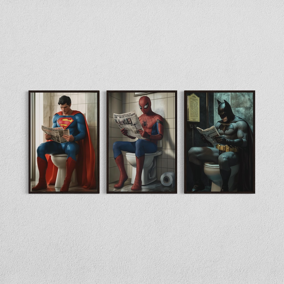Superhero Bathroom Art Prints: Funny Comic Book Decor (set of 3 ...