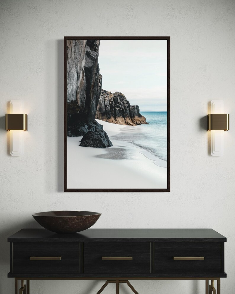 Rocks Beach Digital Art Print Coastal Wall Decor Ocean Landscape Art ...