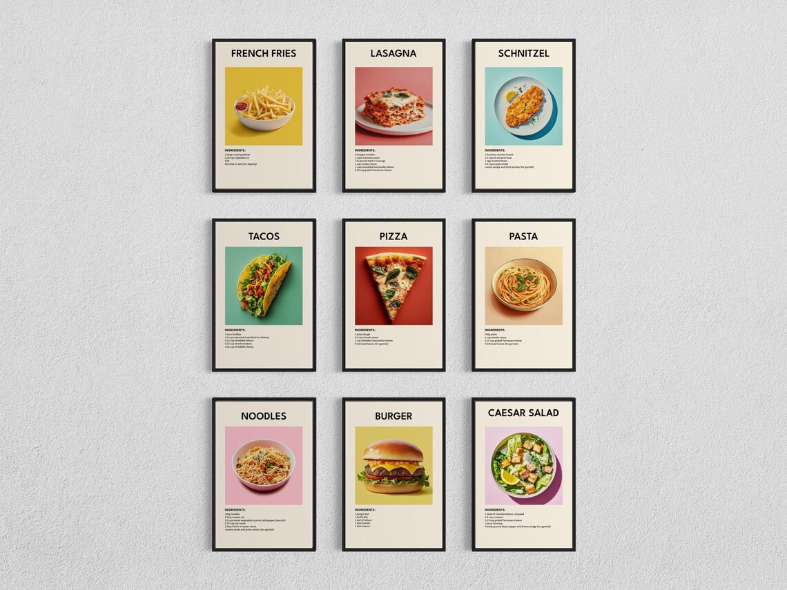 Food Prints Set: Modern Kitchen Wall Art, DIGITAL DOWNLOAD, AI ...