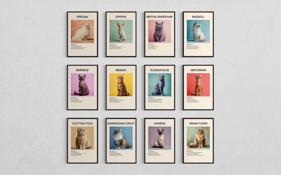 Cat Breeds Wall Art, Digital Download, Minimalist Cat Poster, Pet Lover ...