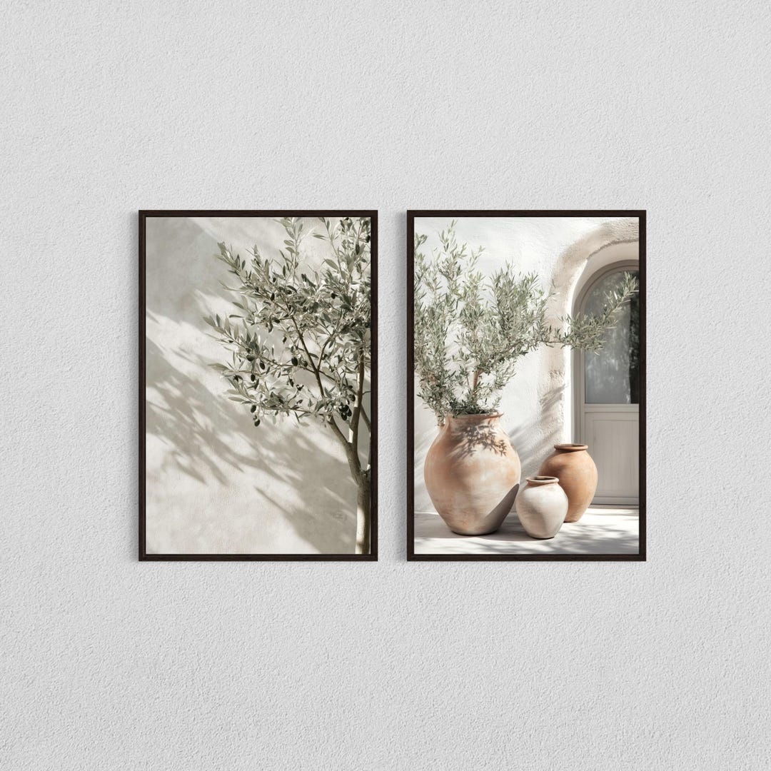Olive Tree & Pottery Print Set: Mediterranean Wall Art (digital ...