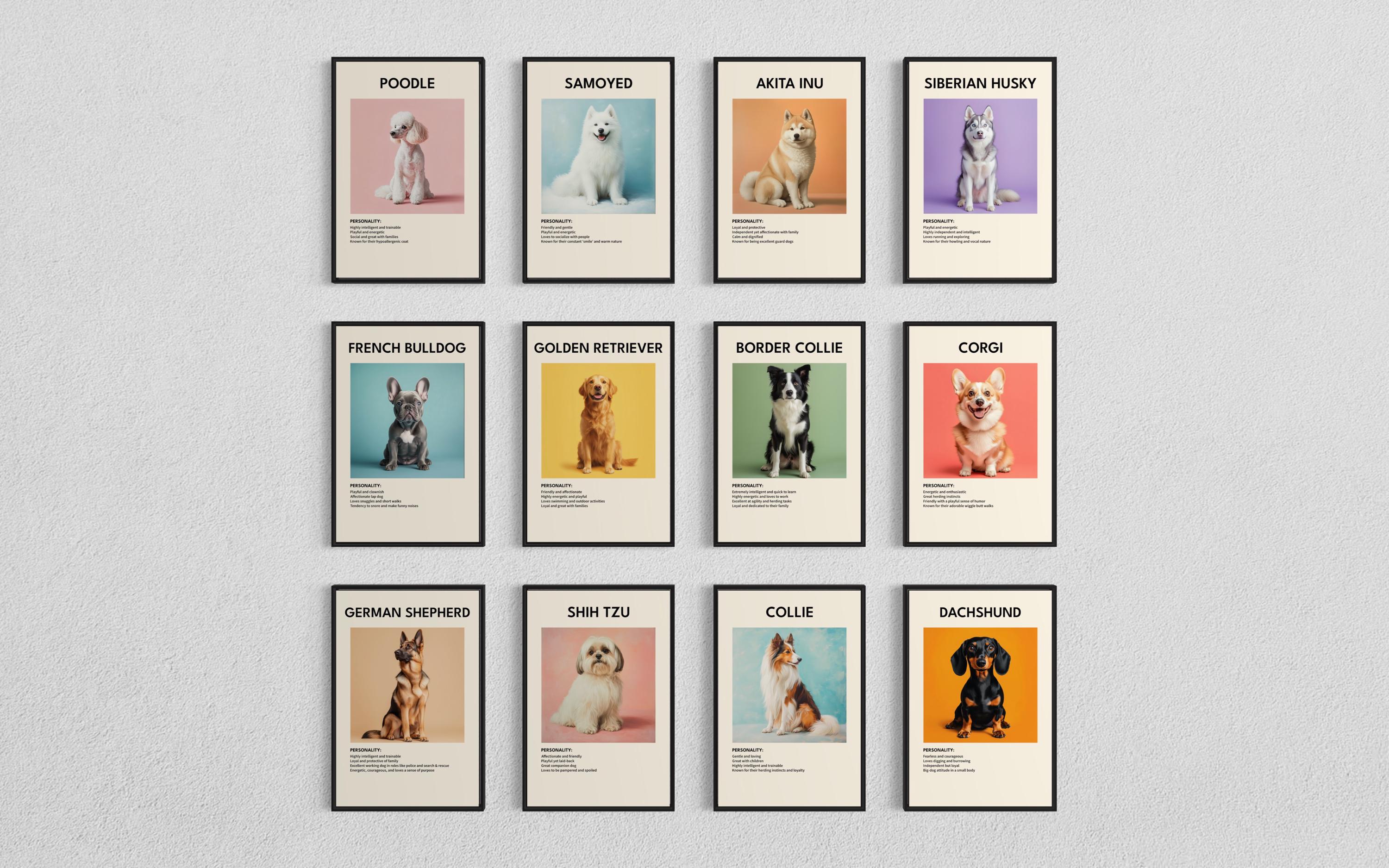 Set of 12 Dog Breed Posters Digital Download, Veterinary Prints and ...