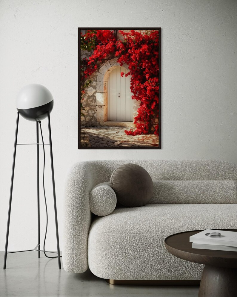 Mediterranean Archway DIGITAL DOWNLOAD, Red Bougainvillea Print, Rustic ...