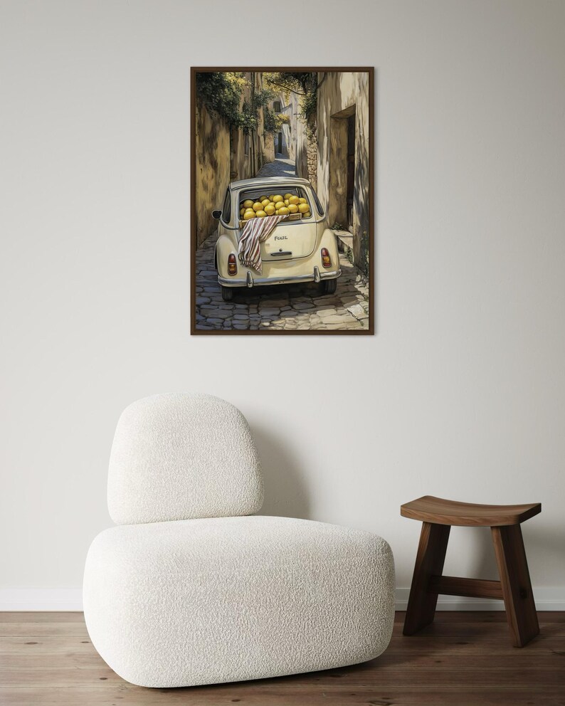 Vintage Fiat Lemon Print: Italian Street Scene Wall Art (digital ...