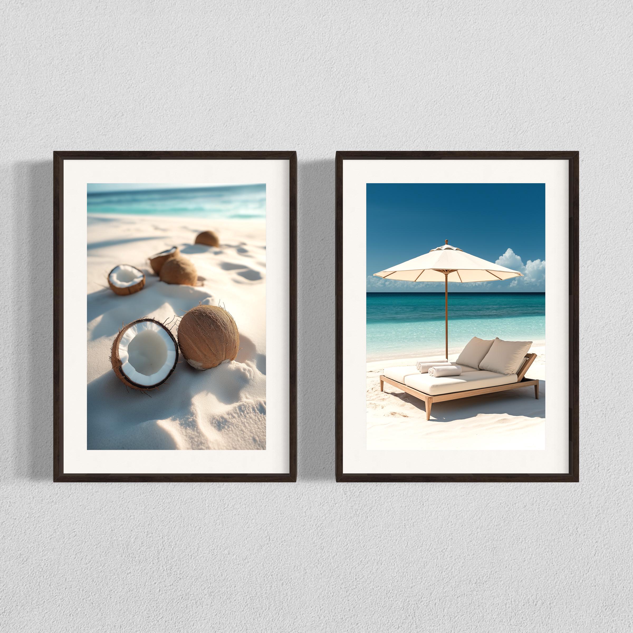 Set of 2 Coconuts on Sand Wall Art Prints Digital Download Tropical ...
