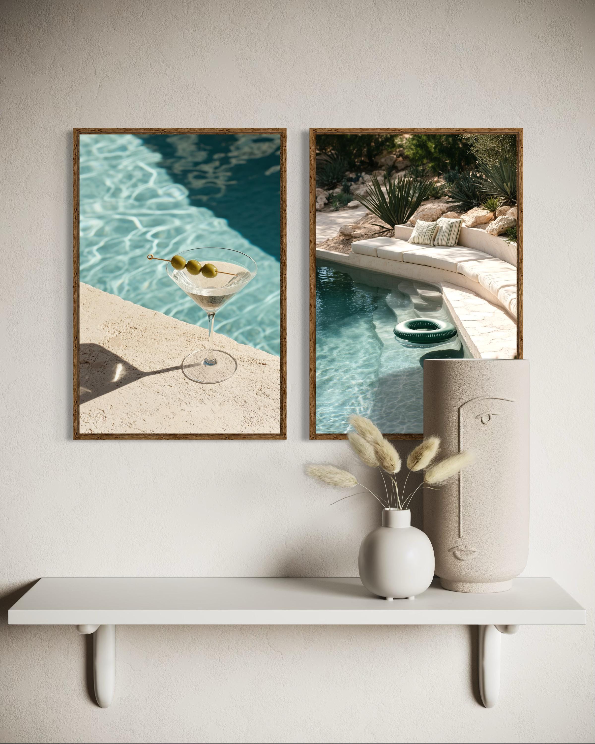 Luxury Poolside Wall Art Digital Download, Chic Martini Print, Elegant ...