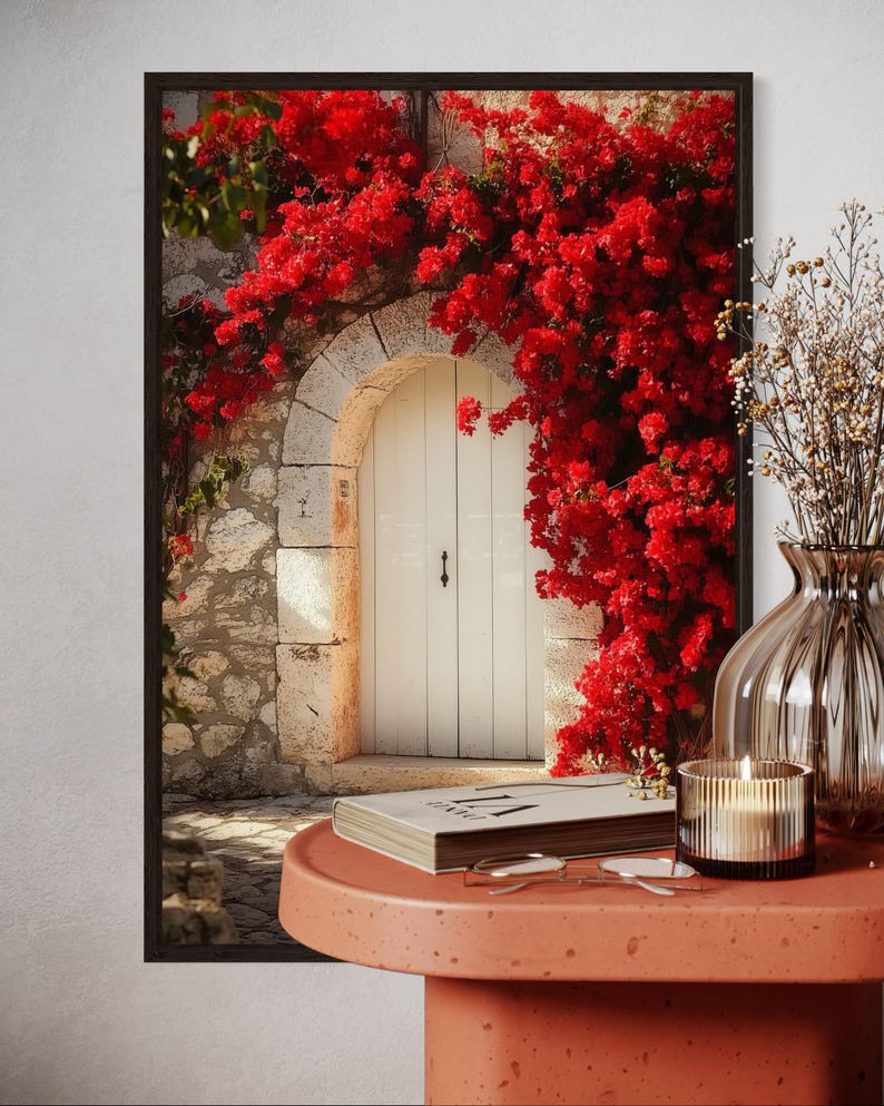 Mediterranean Archway DIGITAL DOWNLOAD, Red Bougainvillea Print, Rustic ...