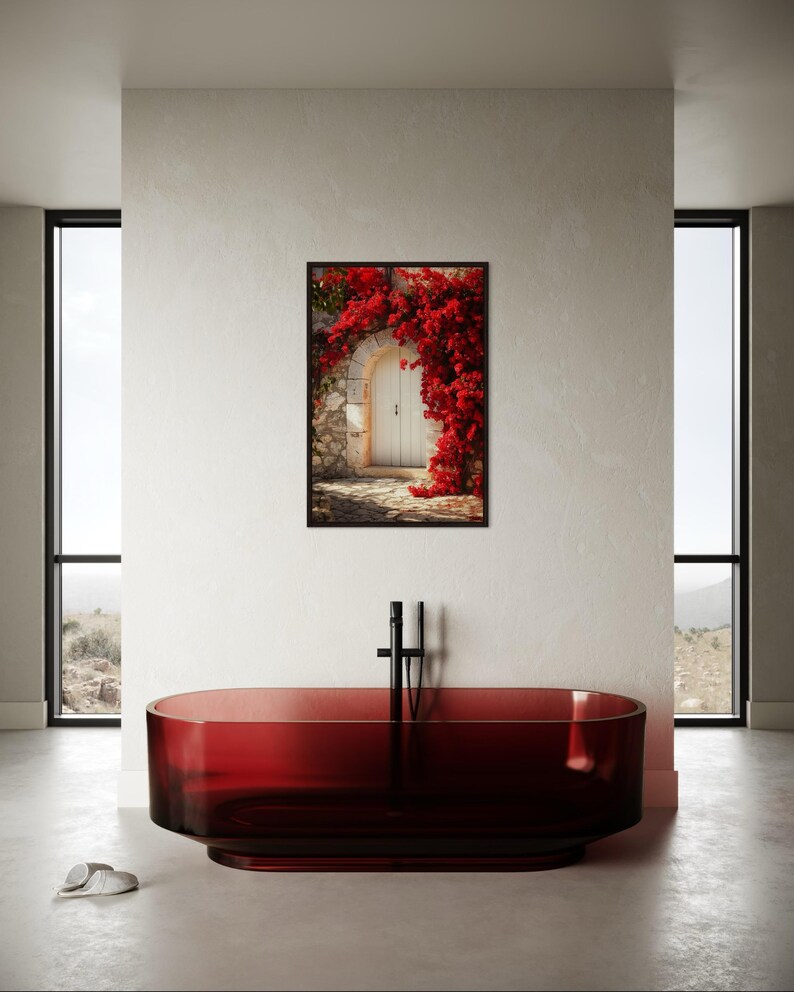 Mediterranean Archway DIGITAL DOWNLOAD, Red Bougainvillea Print, Rustic ...