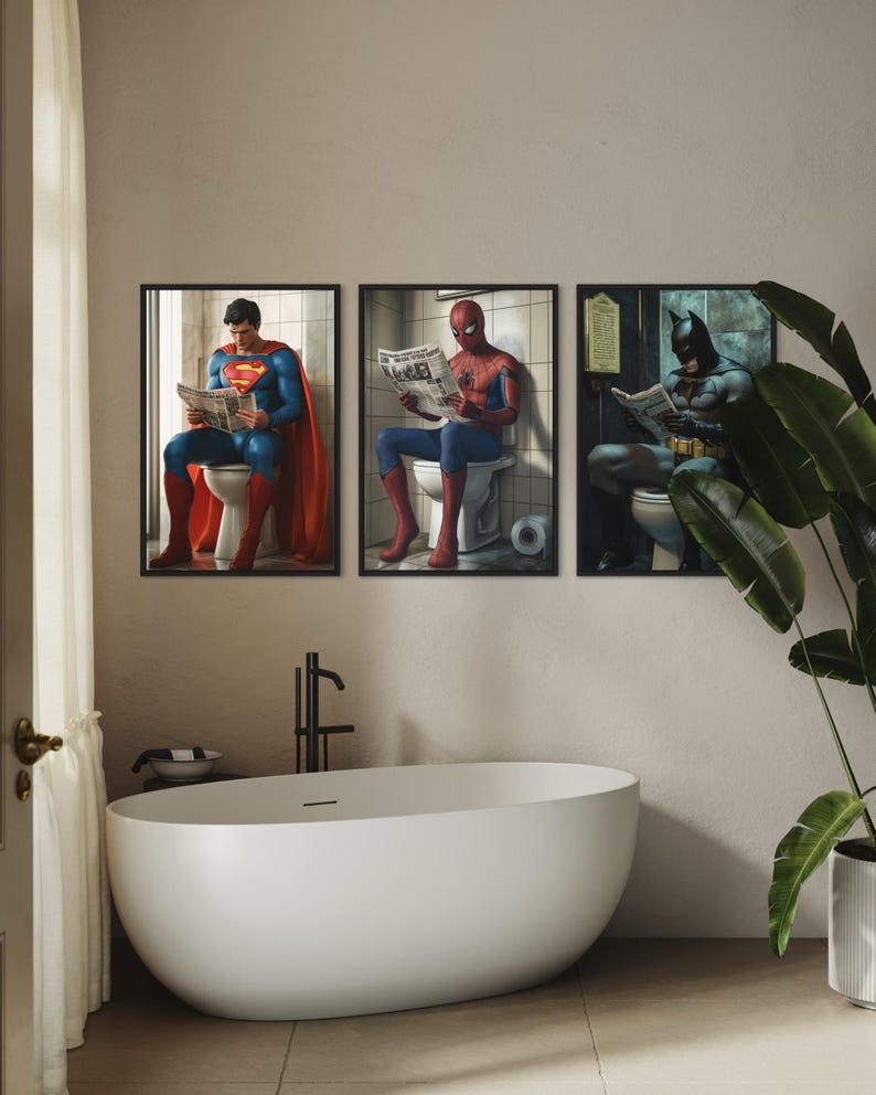 Superhero Bathroom Art Prints: Funny Comic Book Decor (set of 3 ...