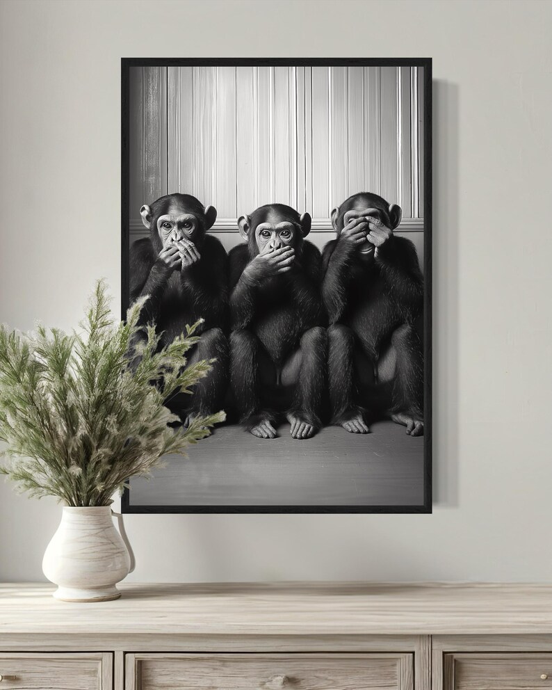 Three Monkeys Wall Art Digital Download Fun Animal Print Jungle Decor ...