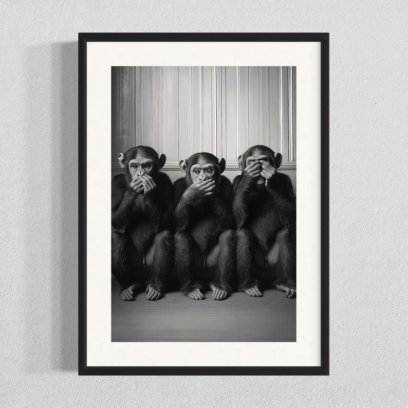 Three Monkeys Wall Art Digital Download Fun Animal Print Jungle Decor ...
