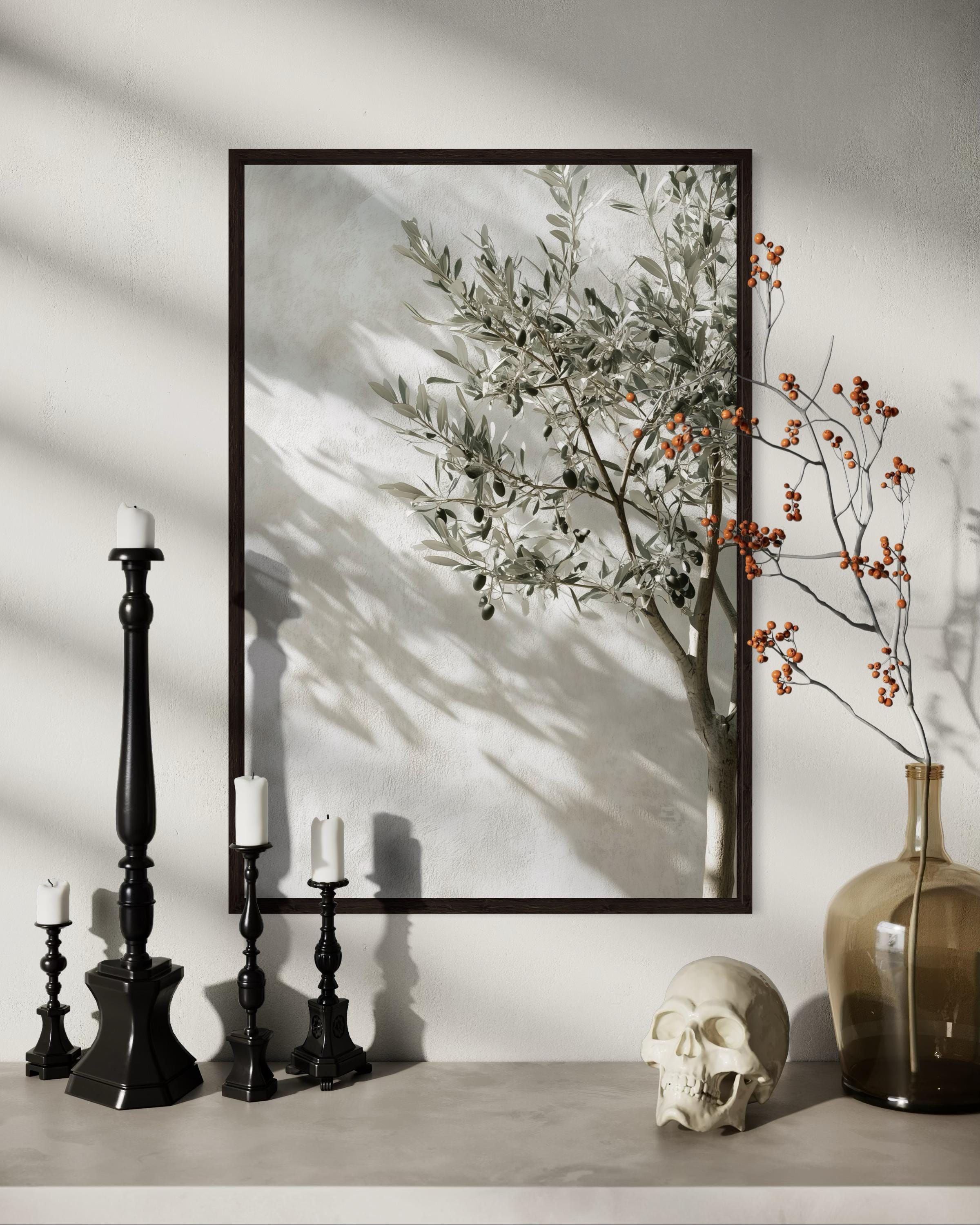 Olive Tree Shadow Print, Minimalist Mediterranean Art, Neutral Tree ...